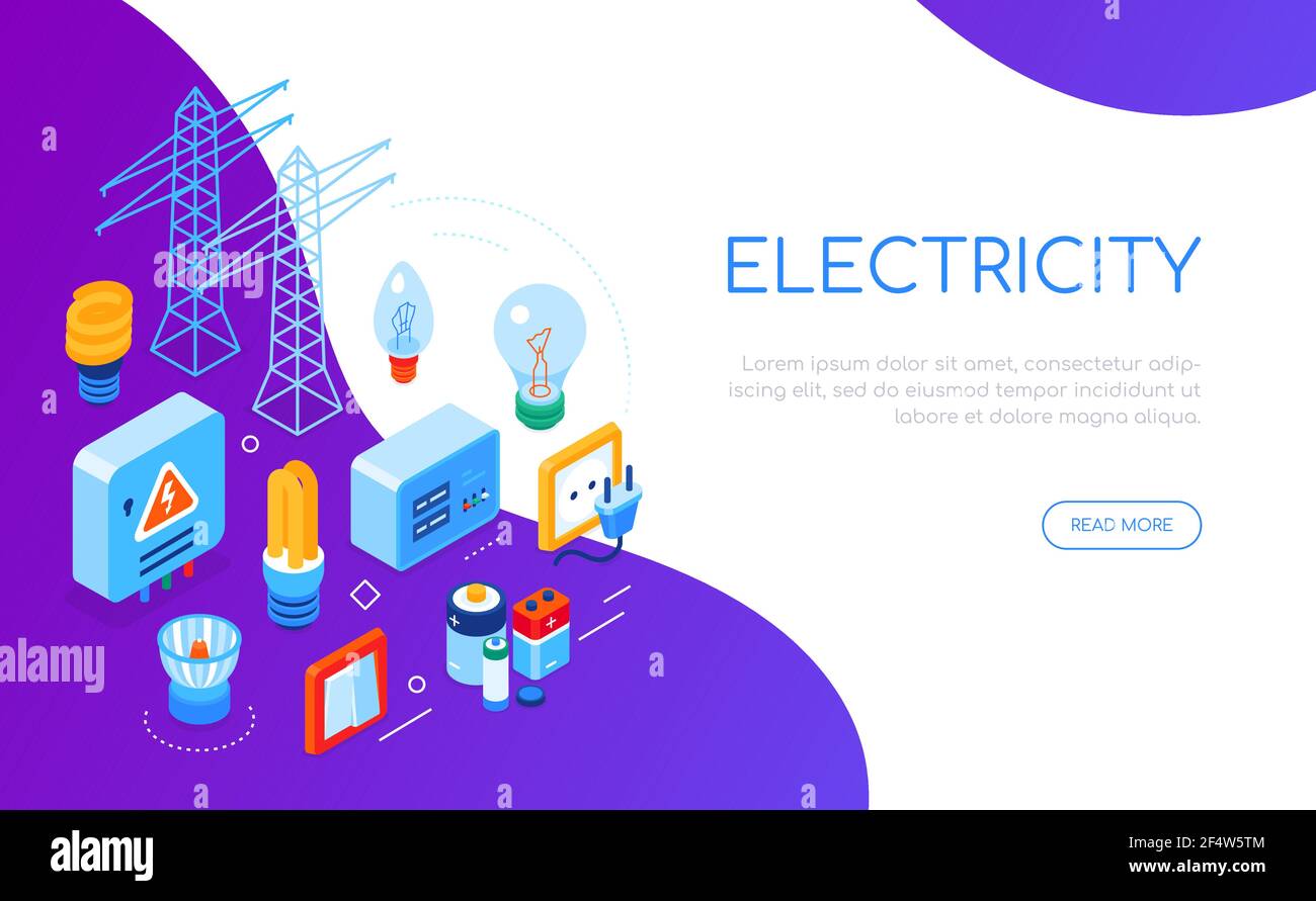 Electricity concept - modern colorful isometric web banner with copy ...
