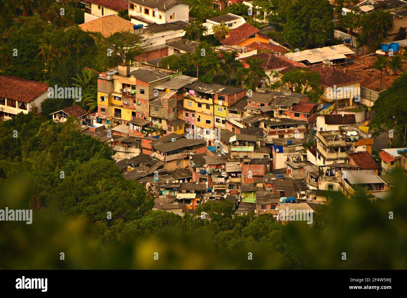 Landscape with panoramic view of the favela Mangueira in Rio de Janeiro ...