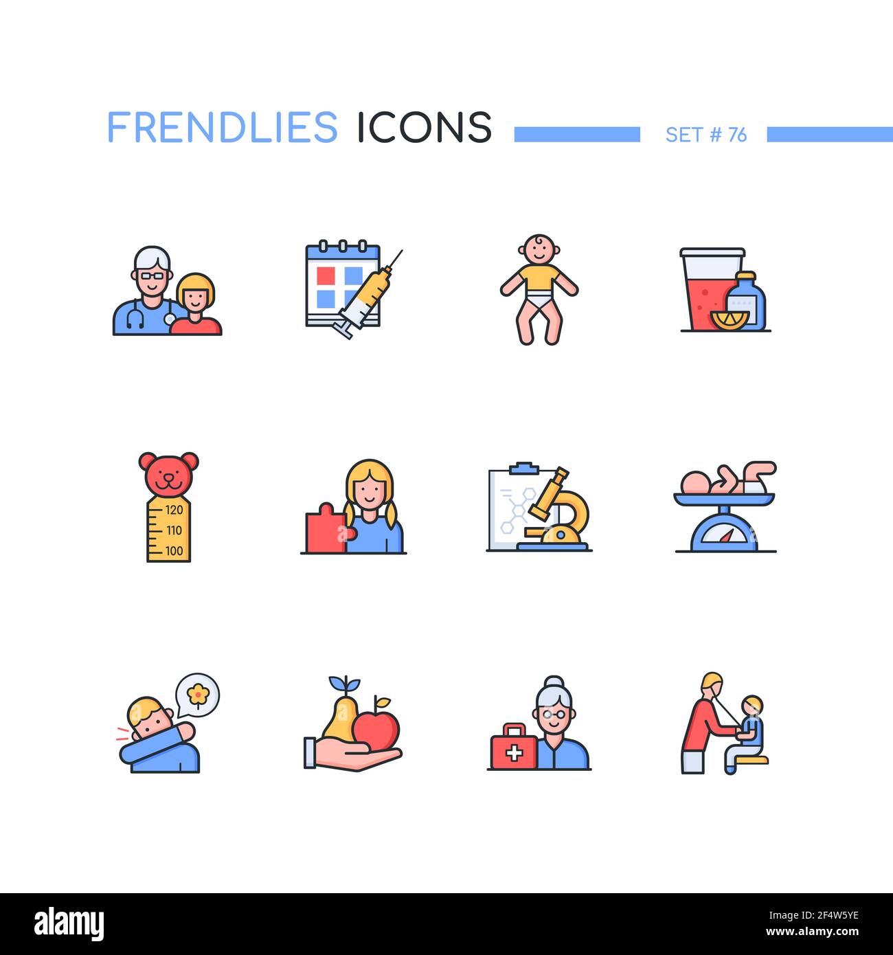 Pediatrics - modern line design style icons set. Children health and ...