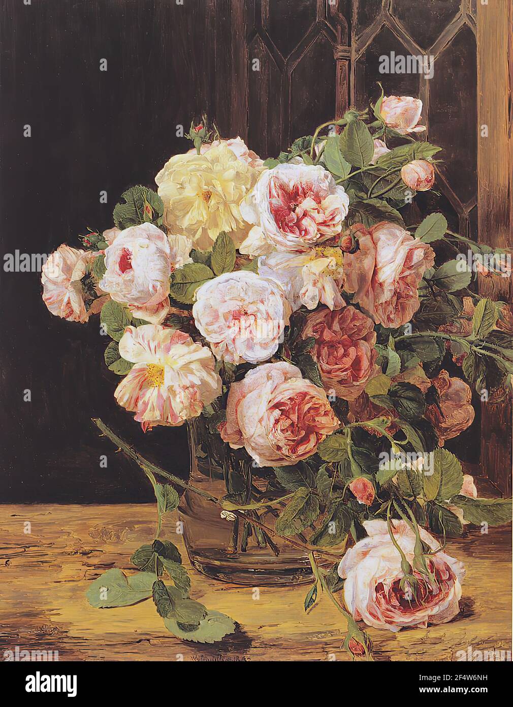Ferdinand Georg Waldmüller - Bouquet Roses Window 1832 Stock Photo - Alamy