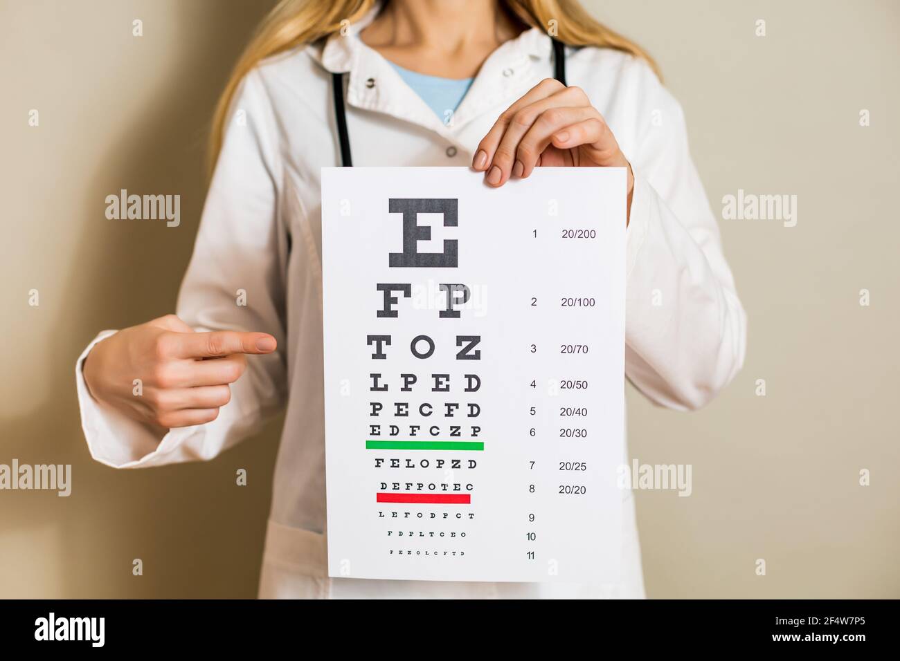 Image of female doctor doing eye exam Stock Photo - Alamy