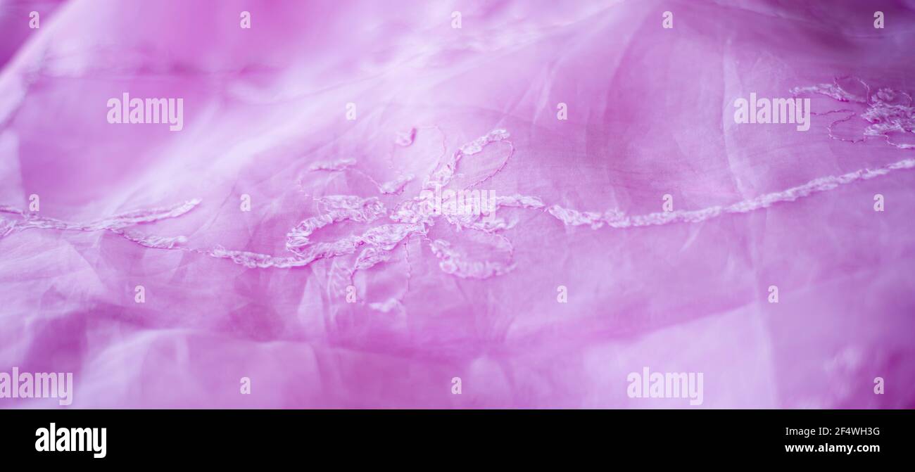 Pink background from silk organza with floral embroidery Stock Photo ...