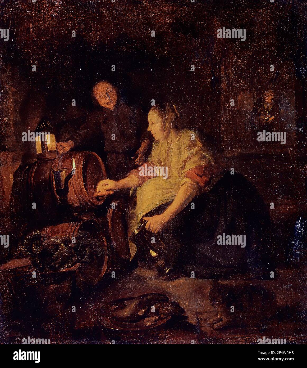 Gabriel Metsu -Woman Drawing Wine Barrel Stock Photo - Alamy