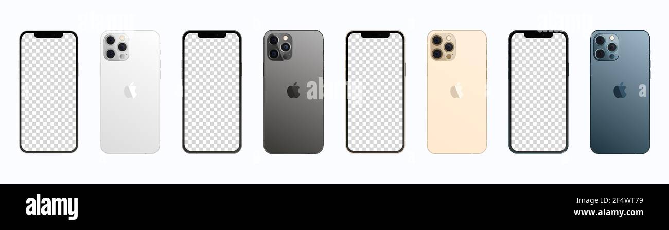 Apple iPhone 12 Pro Max in four colors. Iphone mockup set. Vector ...
