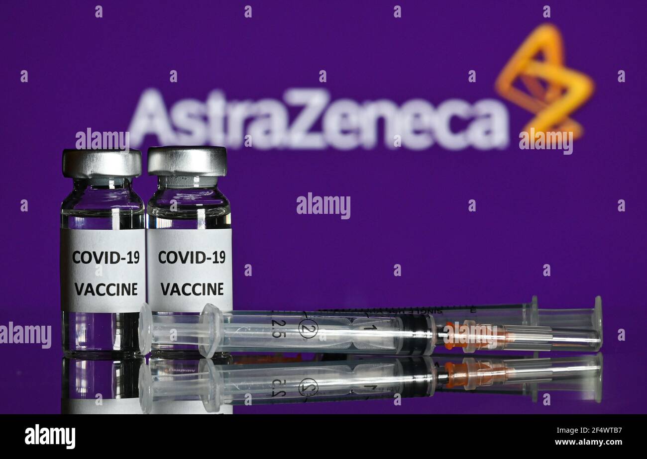 Astrazeneca logo and Covid-19 Vaccine vials. Photo Illustration ...