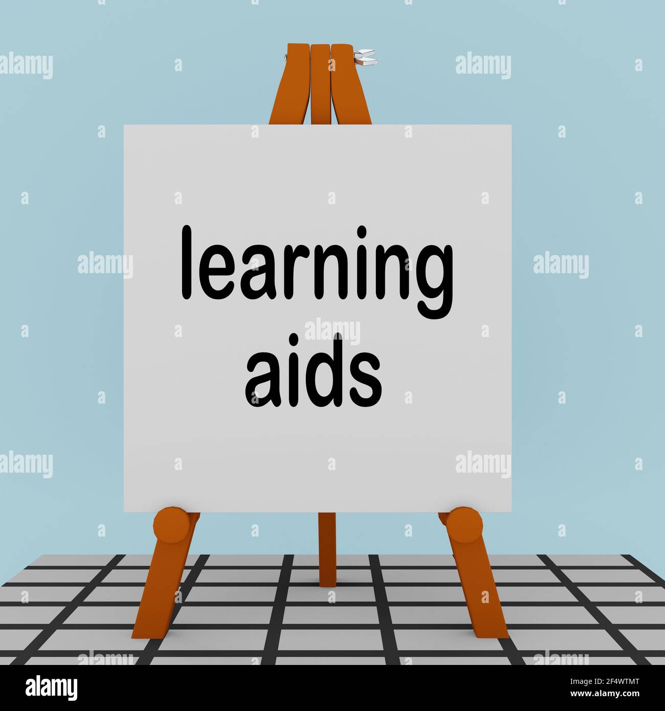 3D illustration of learning aids title on a tripod display board Stock ...