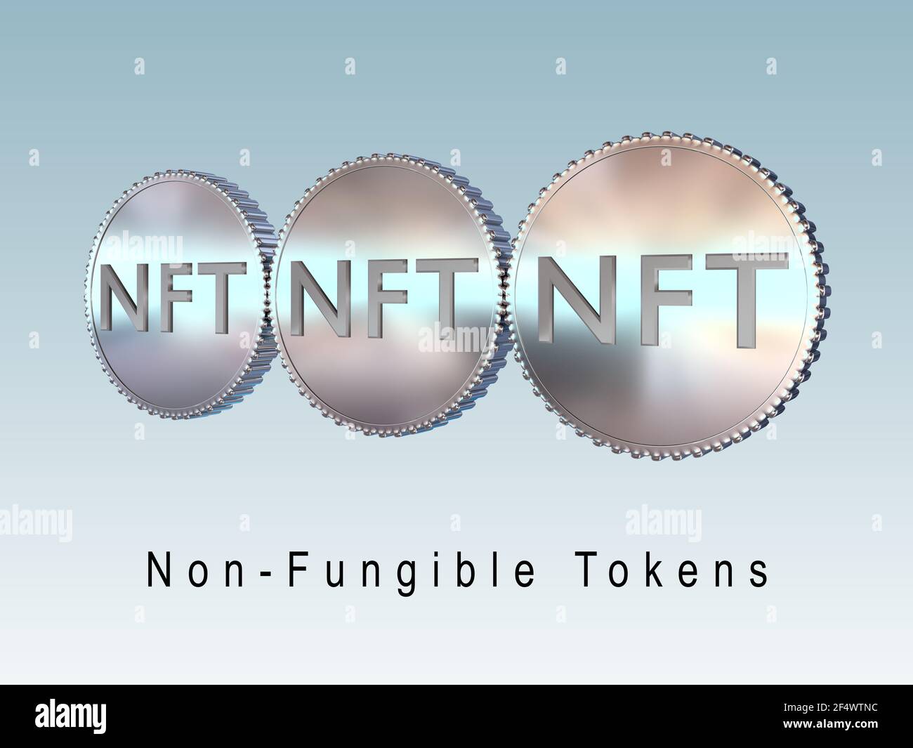 3D illustration of a coin with the script Non-Fungible Tokens, isolated ...