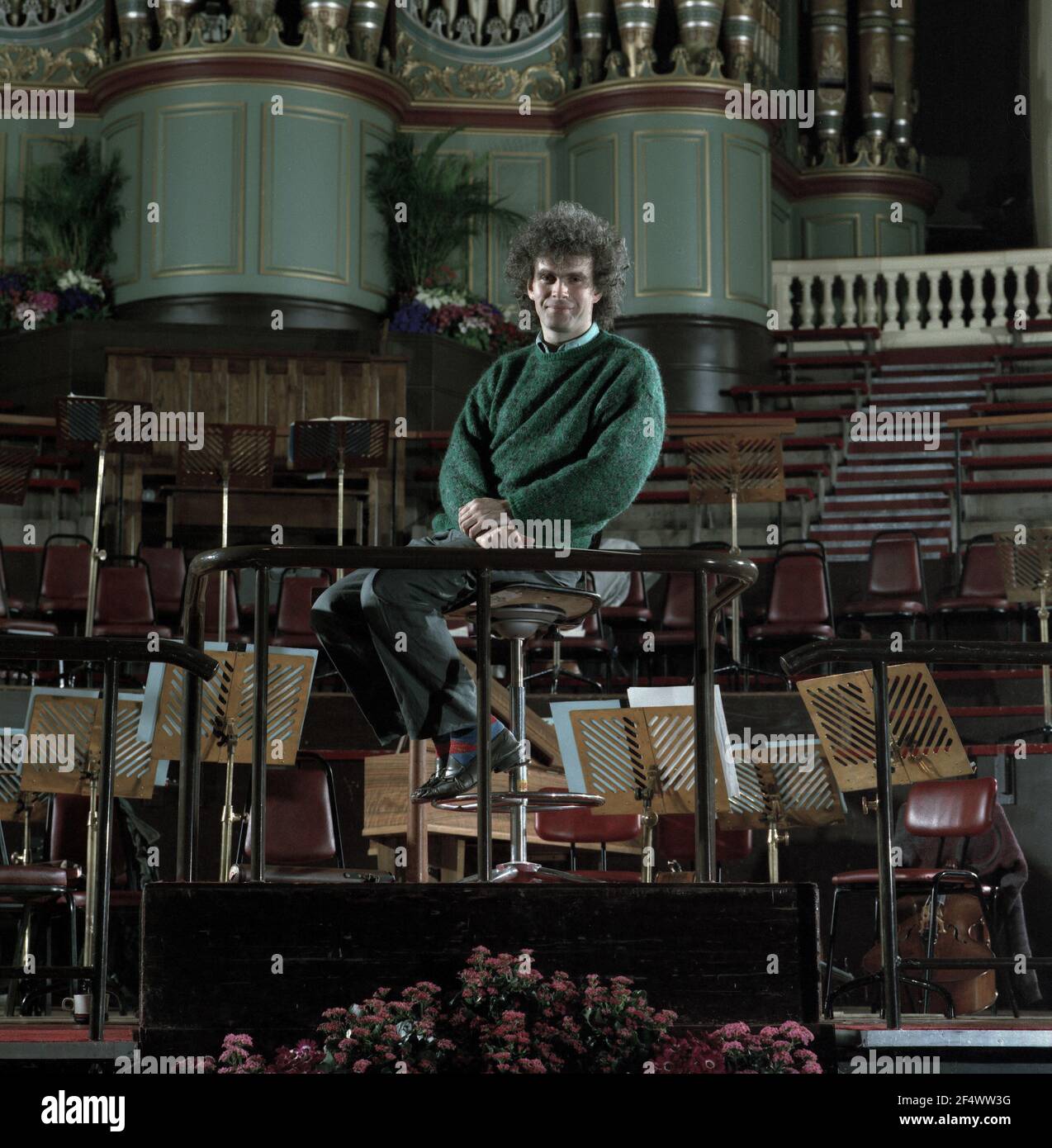 Sir Simon Rattle poses for a portrait photograph whilst rehearsing the ...