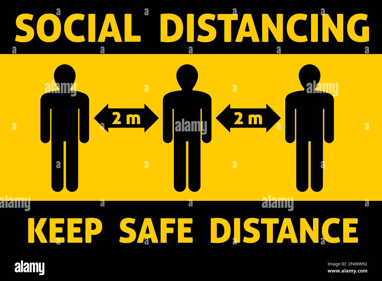 Social distancing vector sign. Keep safe distance. Yellow and black ...