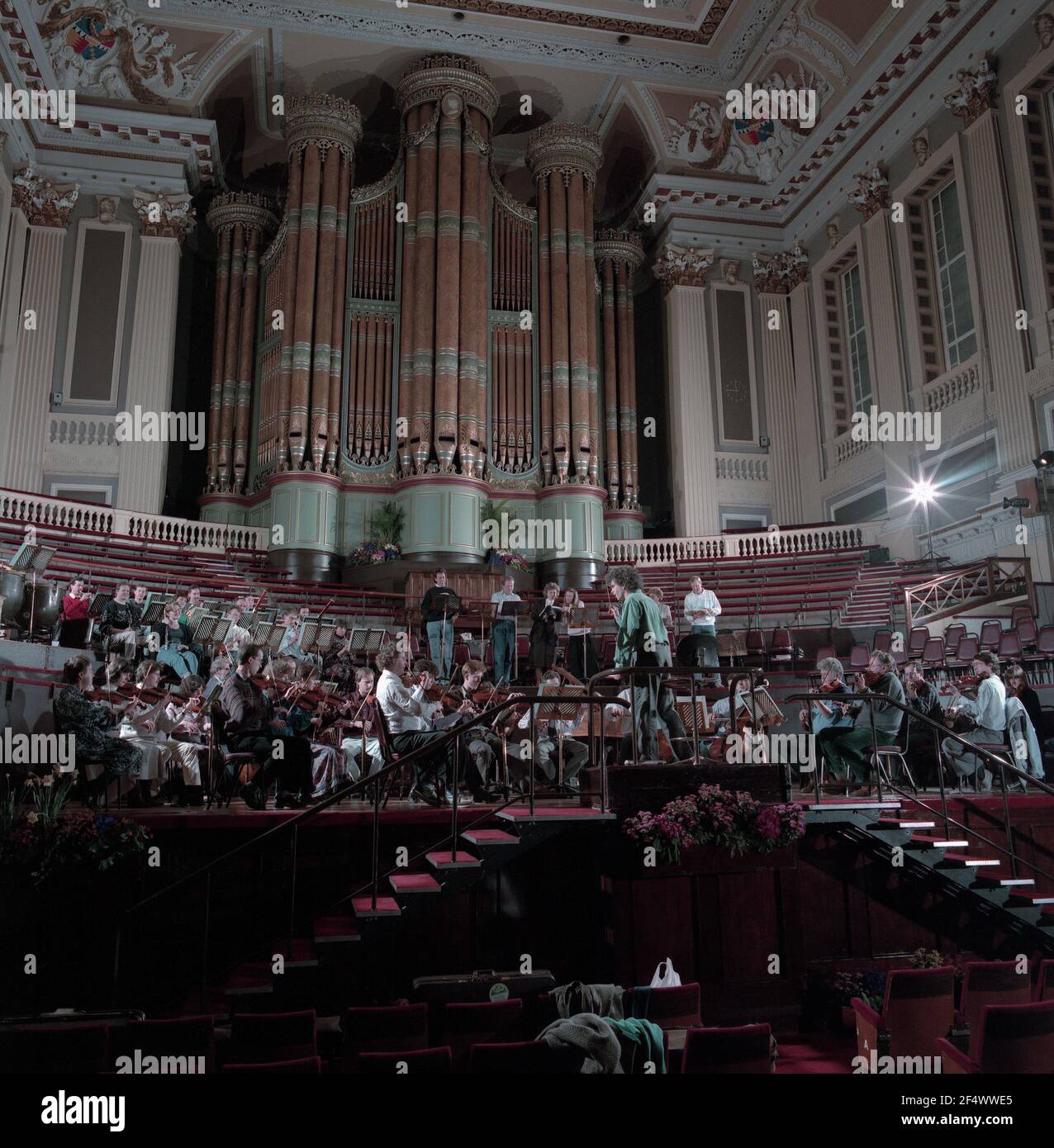 Sir Simon Rattle rehearsing the Birmingham Symphony Orchestra (CBSO) in ...