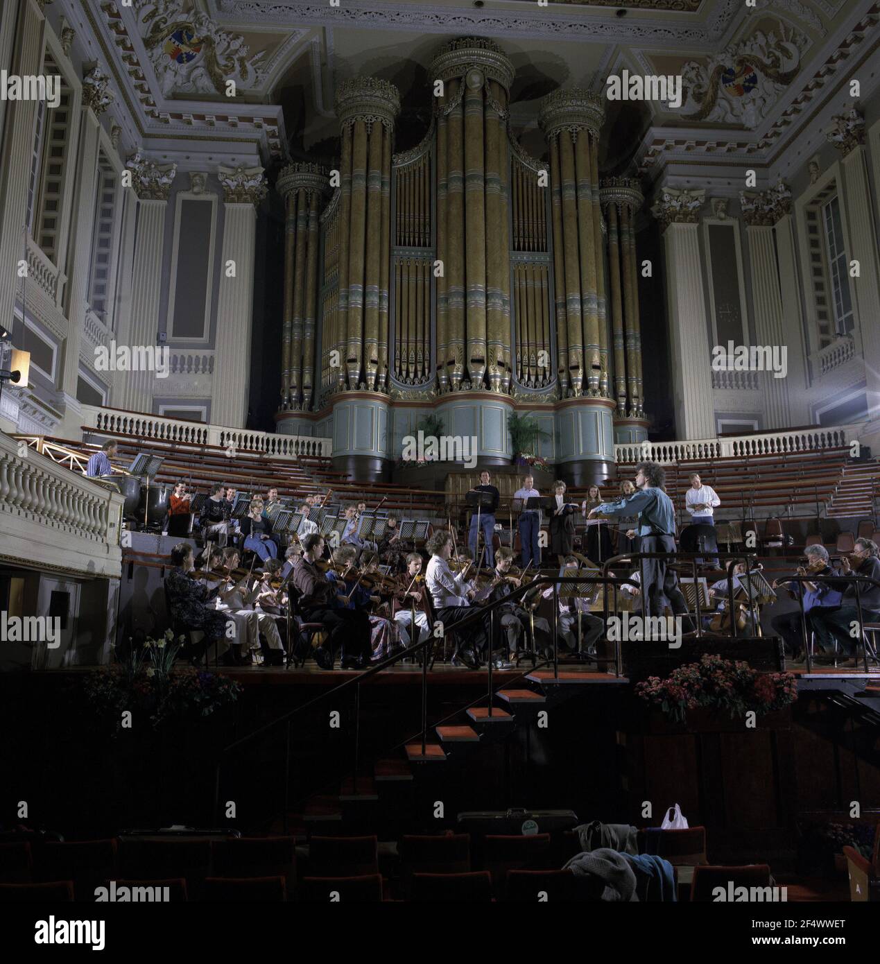 Sir Simon Rattle rehearsing the Birmingham Symphony Orchestra (CBSO) in ...
