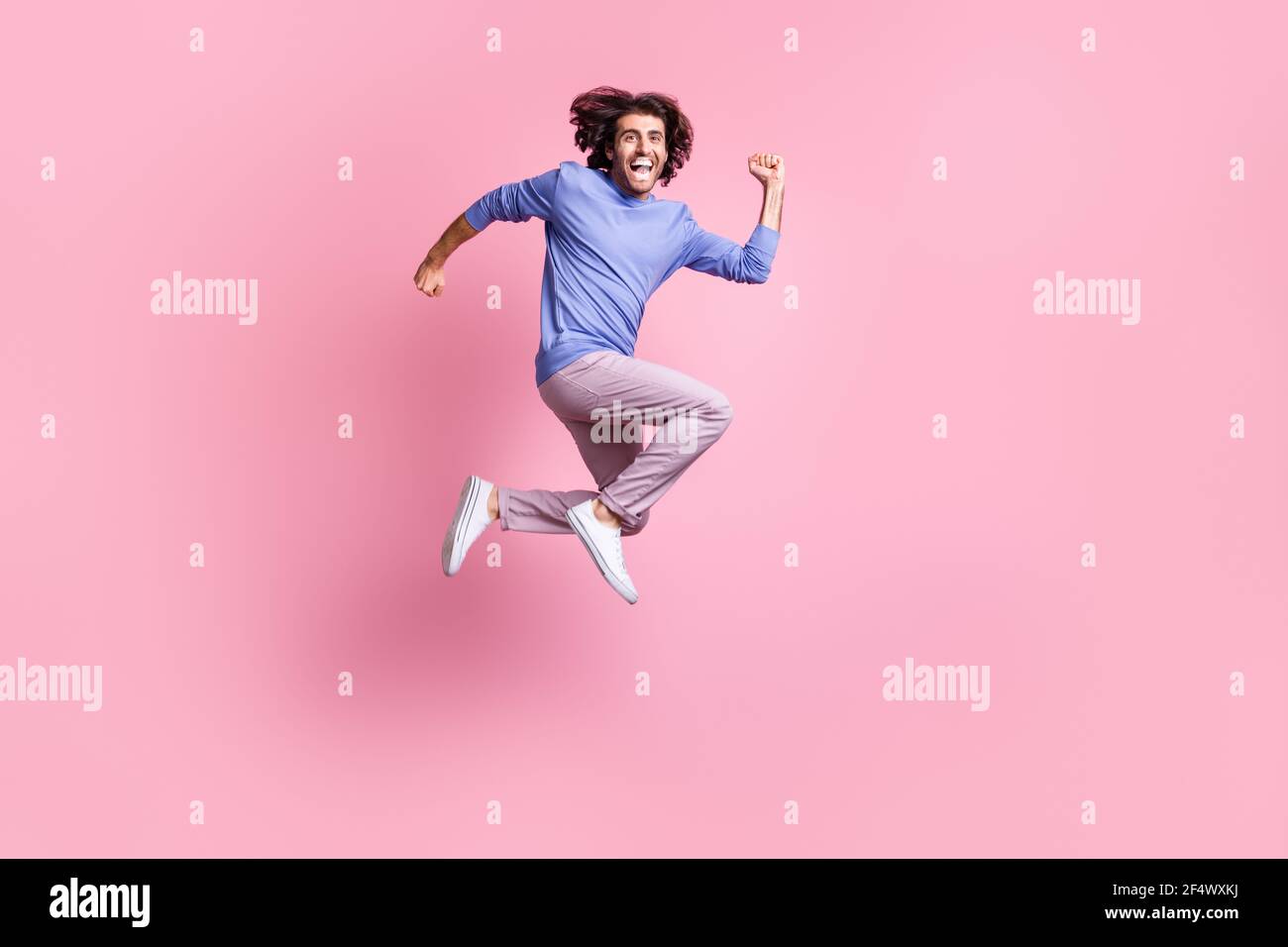 Full size photo of young happy excited crazy positive good mood man ...