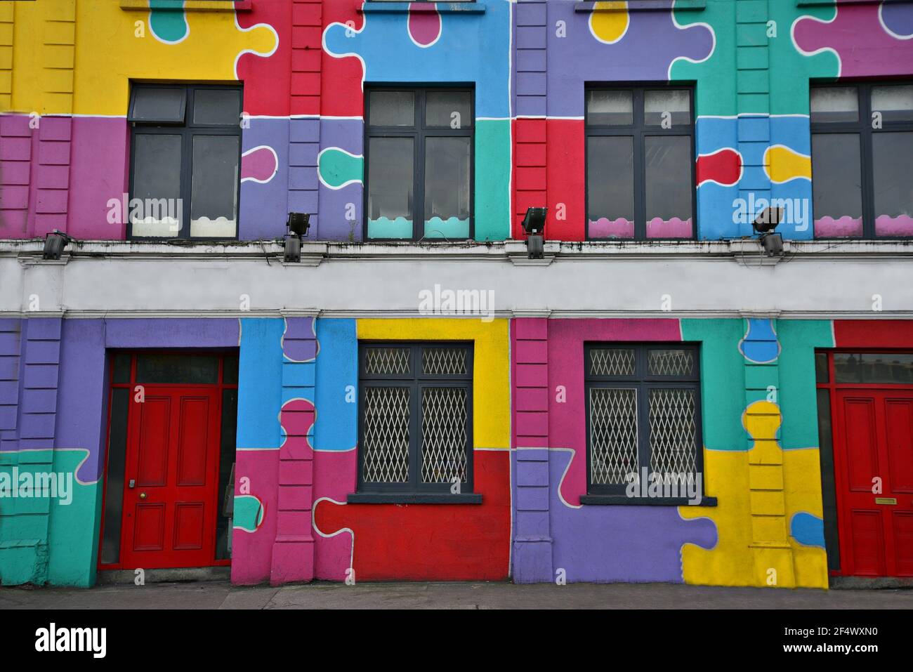 Public building colorful facade with symmetrical windows in Dublin ...
