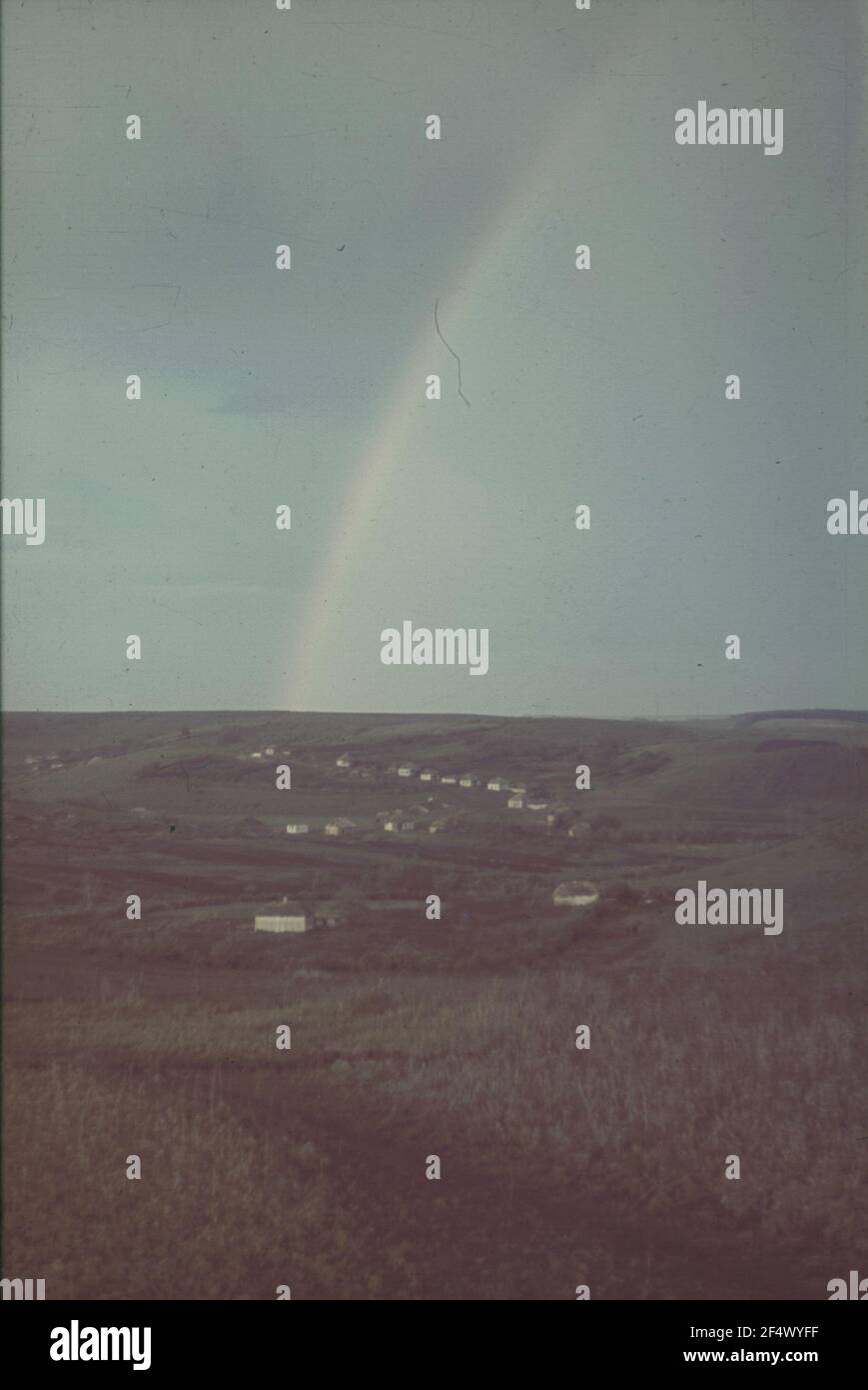 Second World War. Soviet Union. Battle breaks. Landscape with village ...