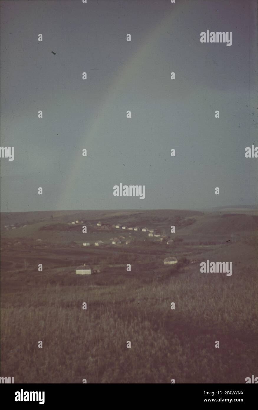 Second World War. Soviet Union. Battle breaks. Landscape with village ...