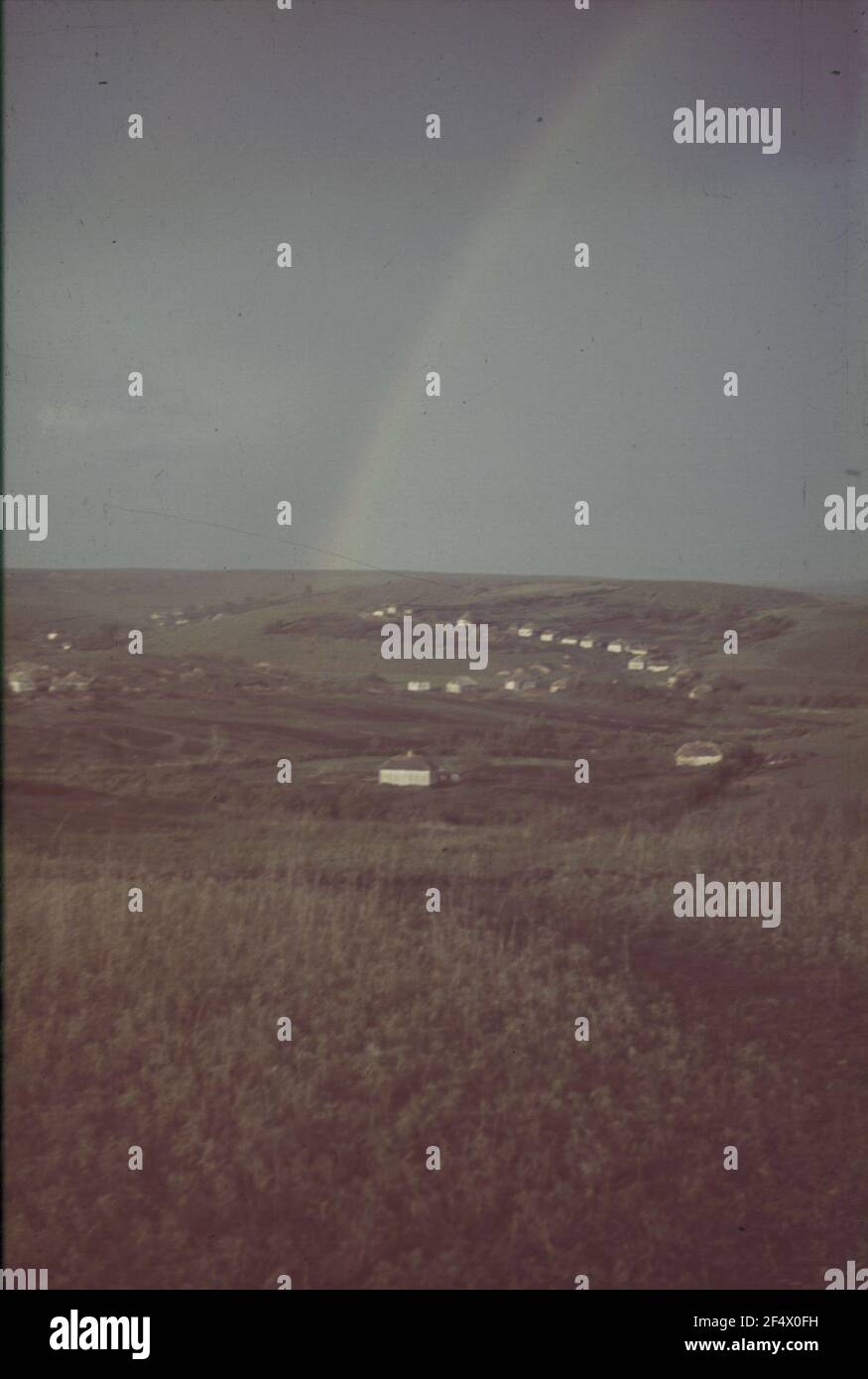 Second World War. Soviet Union. Battle breaks. Landscape with village ...