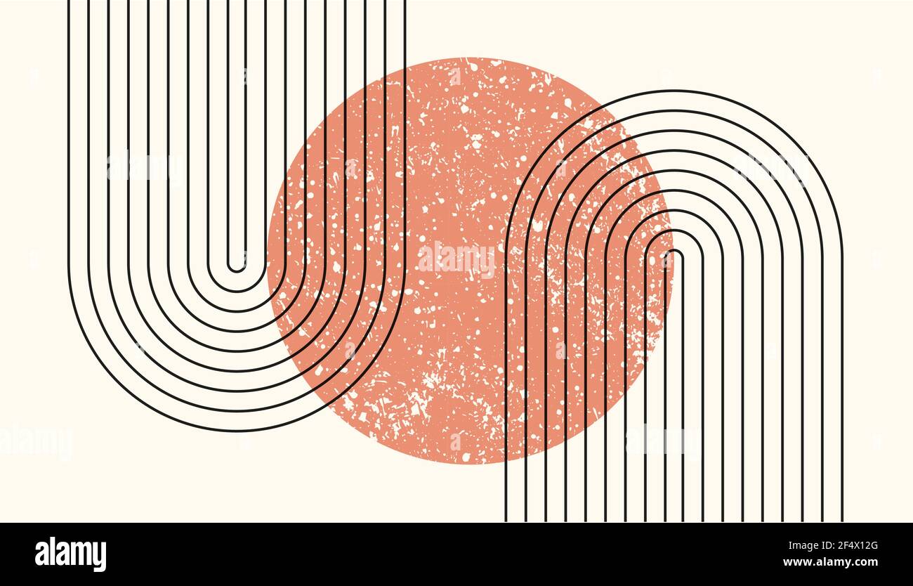 Abstract aesthetic boho textured background with arch and sun. Vector ...