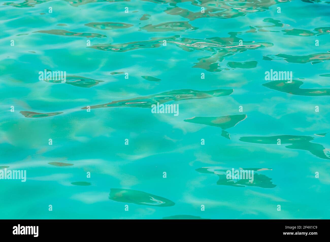 Azure or aquamarine water of the pool or ocean with a green tinge of ...