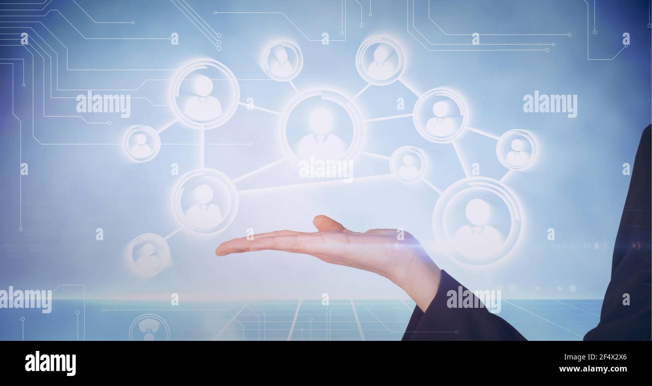 Animation people icons over hand hi-res stock photography and images ...