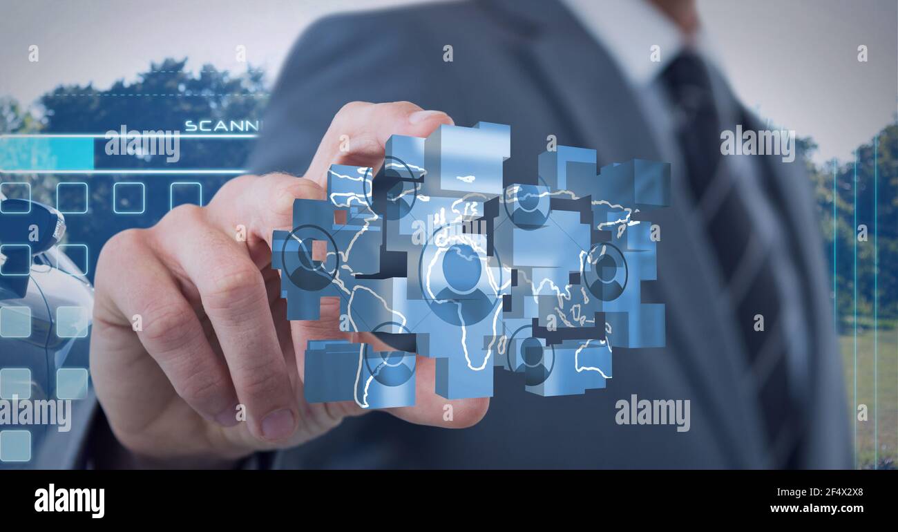 Composition of businessman holding network of digital icons Stock Photo ... Composition of businessman holding network of digital icons Stock Photo ...