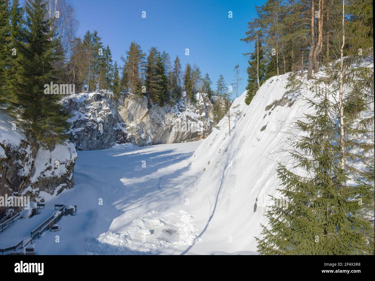 Marble Canyon on a sunny March day. Ruskeala Mountain Park. Karelia ...