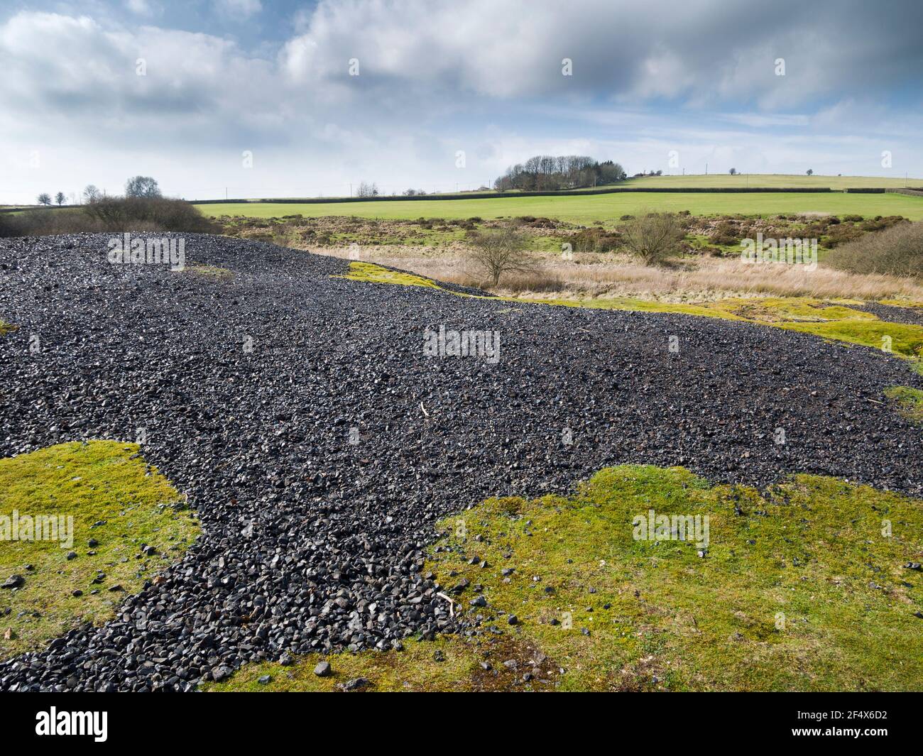 Spoil at the old lead mine works at Blackmoor Reserve near Charterhouse ...