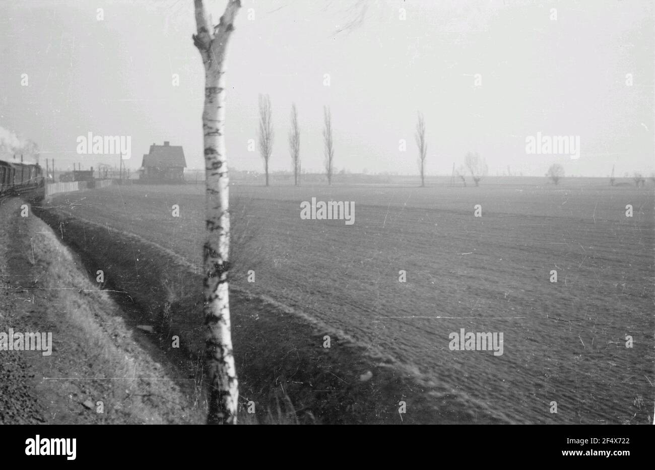 Second World War. Level landscape, taken from the train direction ...