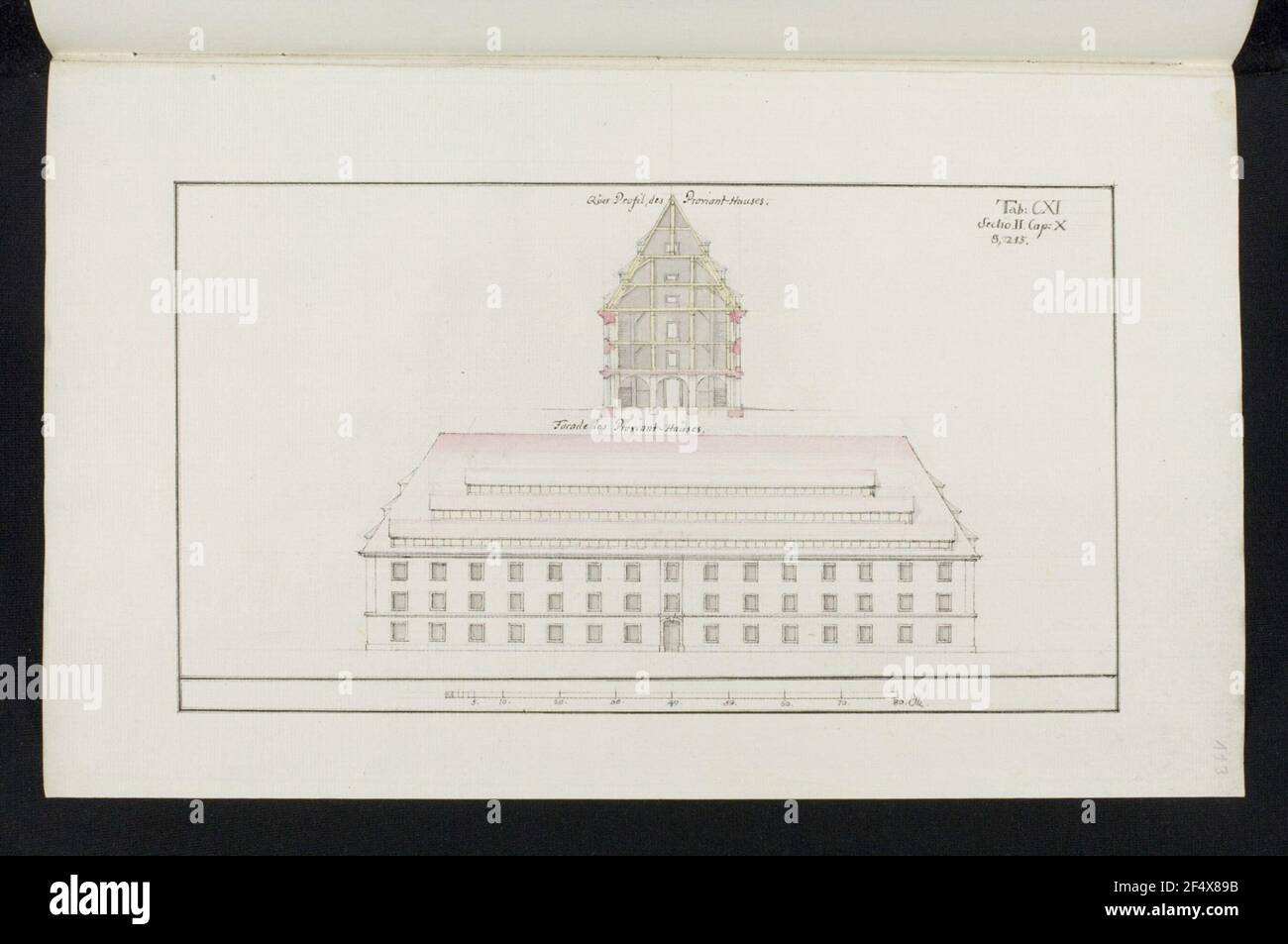 Provian house, ideal design, elevation and cross section Stock Photo ...