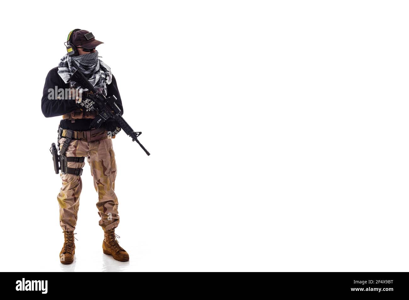 man in military outfit special forces in modern times on a white ...