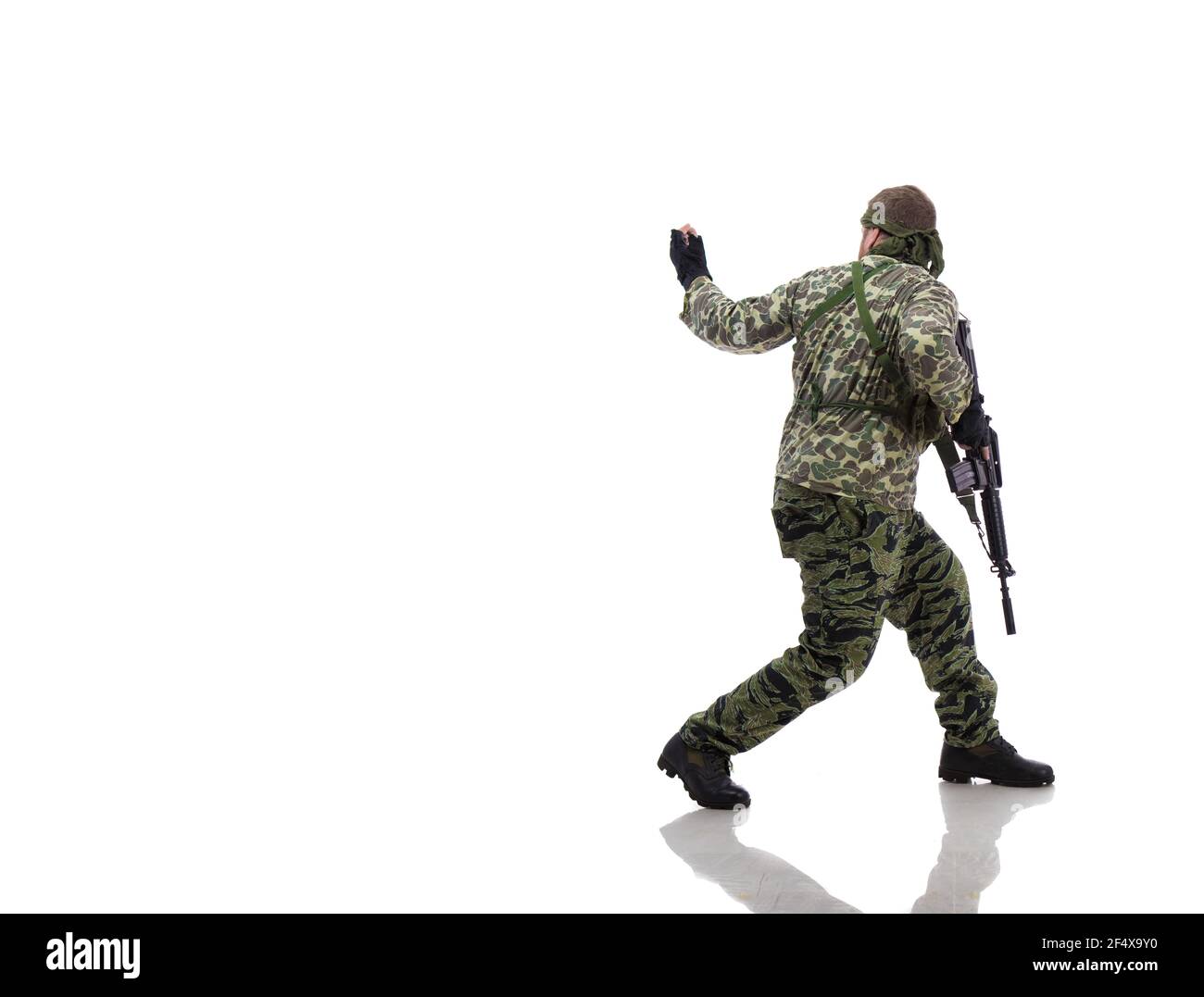 Man actor in the form of an American fur seal posing with a machine gun ...