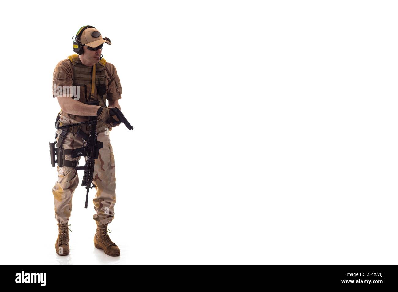 man military outfit a mercenary soldier in modern times on a white ...