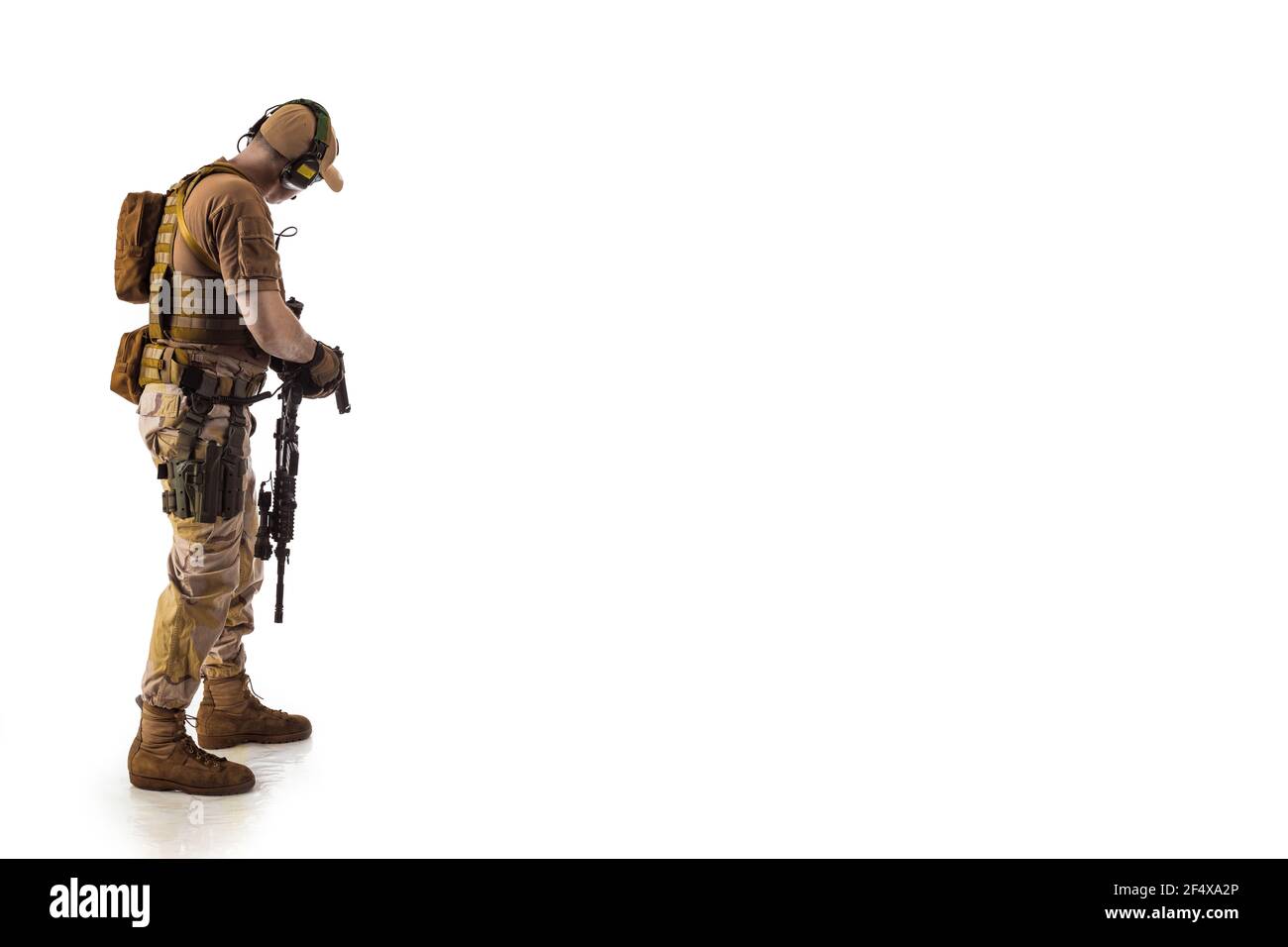 man military outfit a mercenary soldier in modern times on a white ...