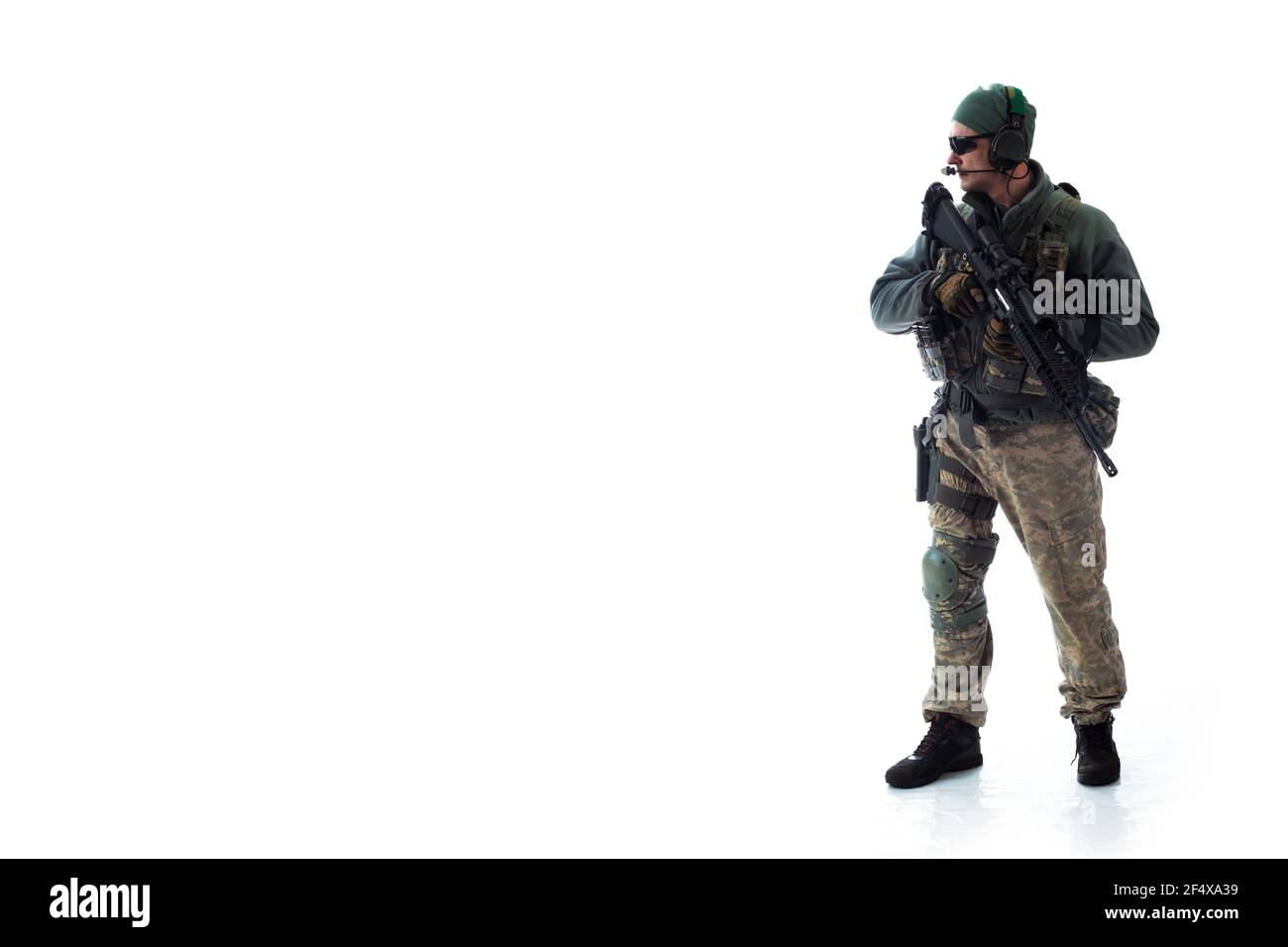 man military outfit a soldier in modern times on a white background in ...
