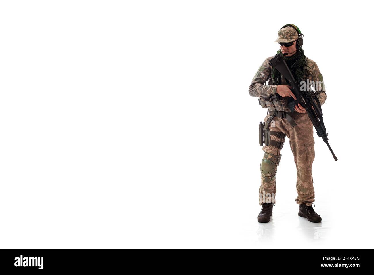 man military outfit a soldier in modern times on a white background in ...