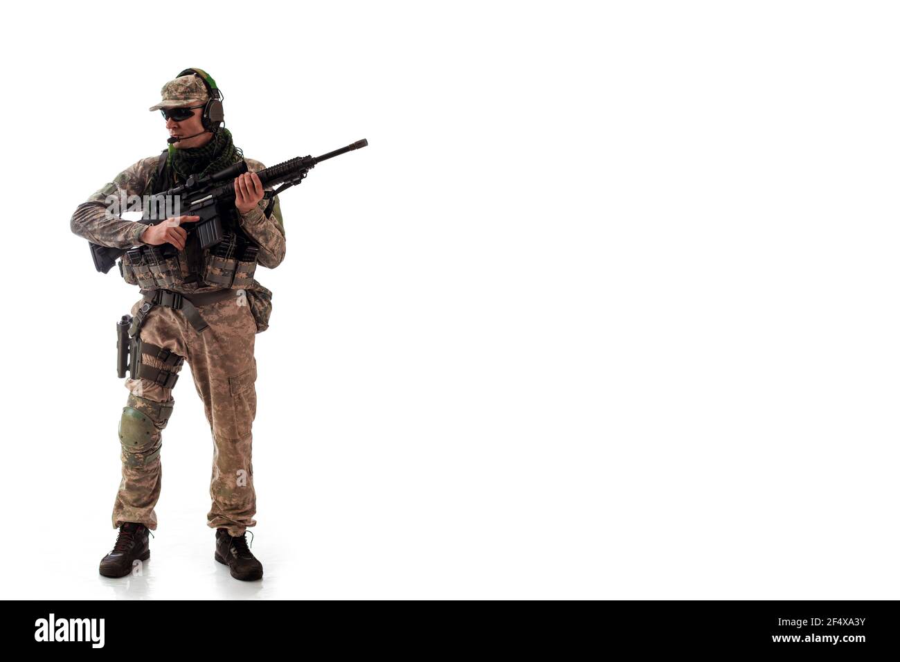 man military outfit a soldier in modern times on a white background in ...