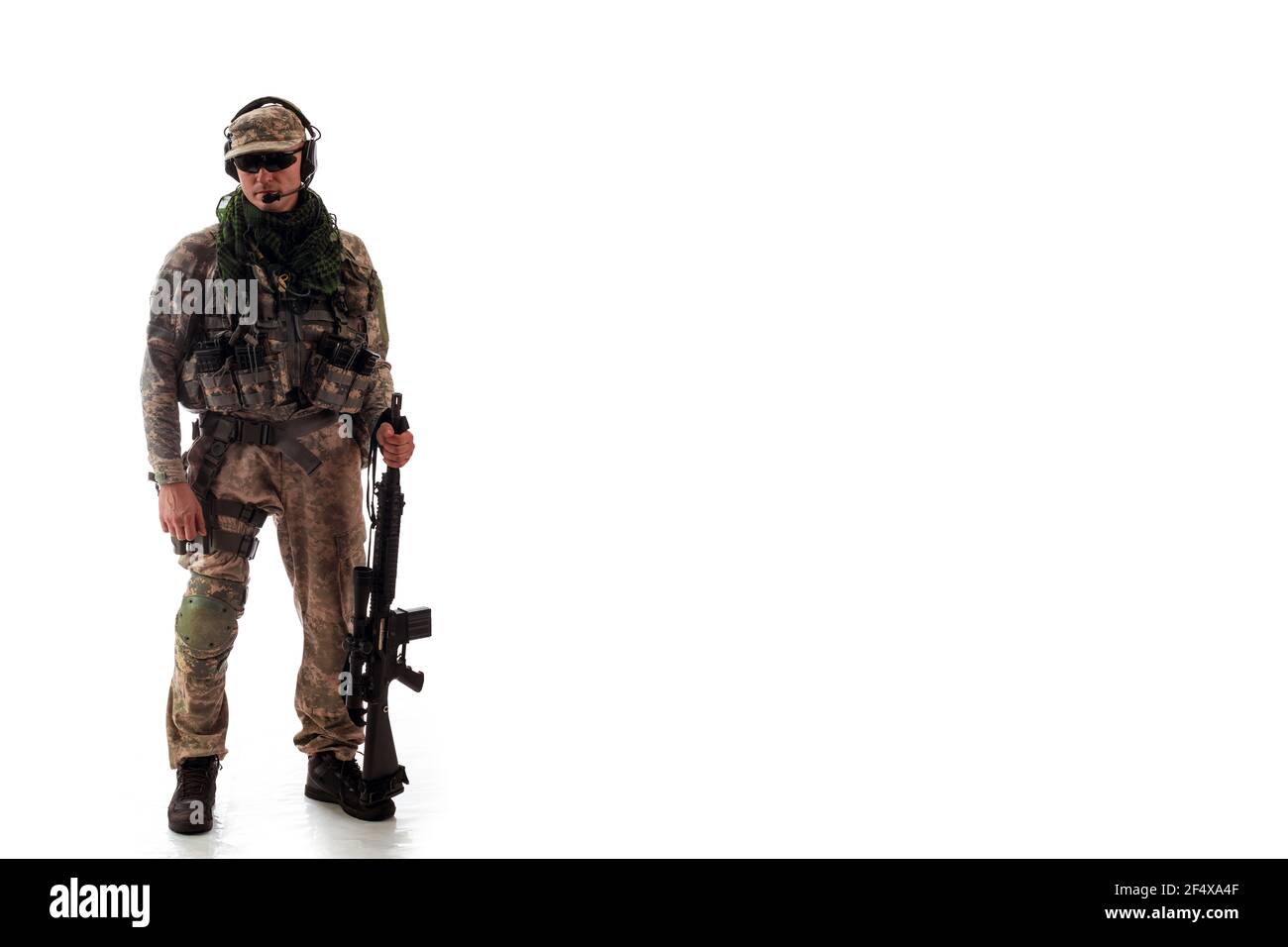 man military outfit a soldier in modern times on a white background in ...
