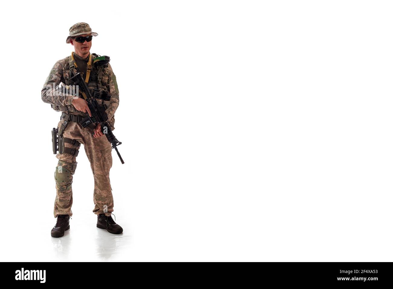 man in military outfit of the American trooper in modern times on a ...