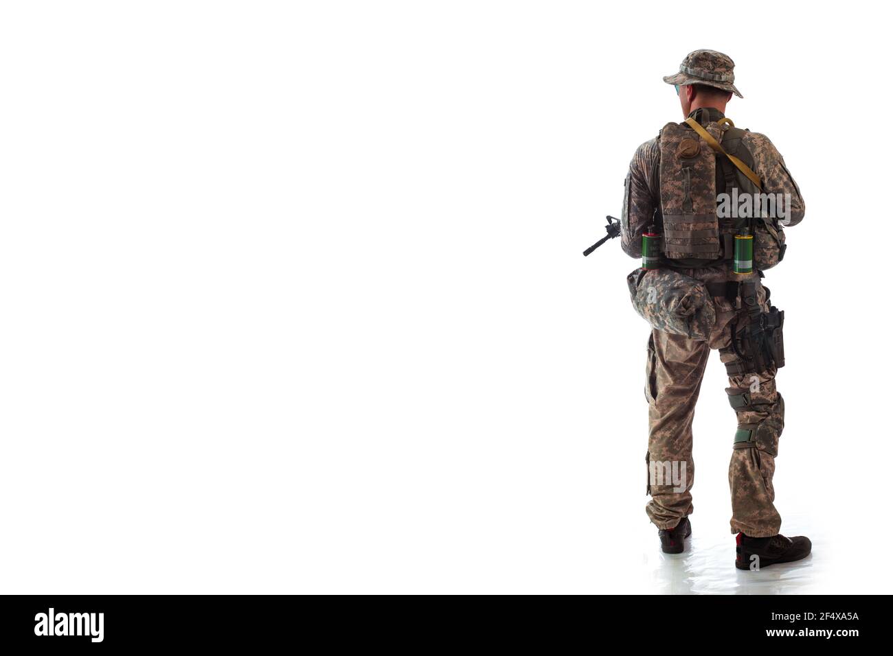 man in military outfit of the American trooper in modern times on a ...