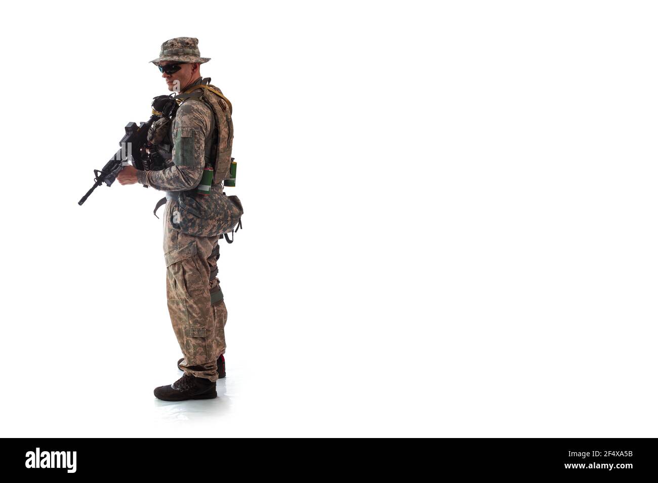 man in military outfit of the American trooper in modern times on a ...