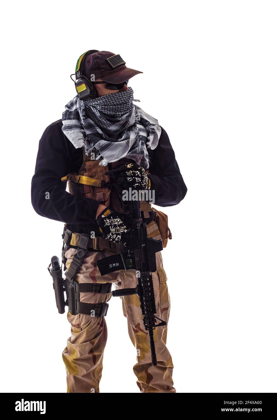 Futuristic Military Uniform Soldier In Camo Uniform Stands