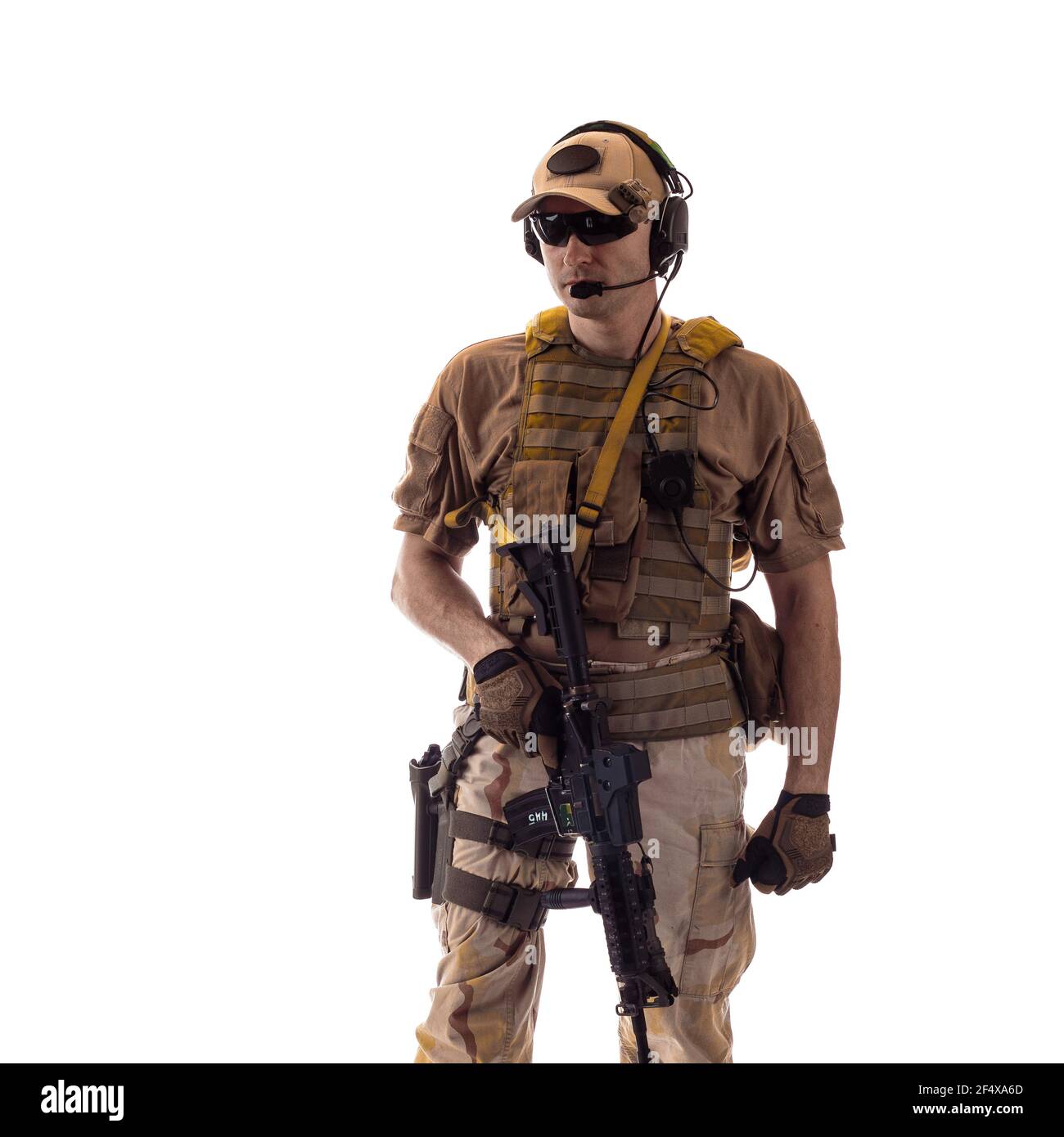 man military outfit a mercenary soldier in modern times on a white ...