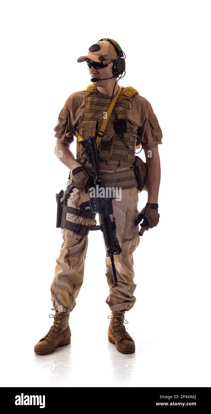 man military outfit a mercenary soldier in modern times on a white ...