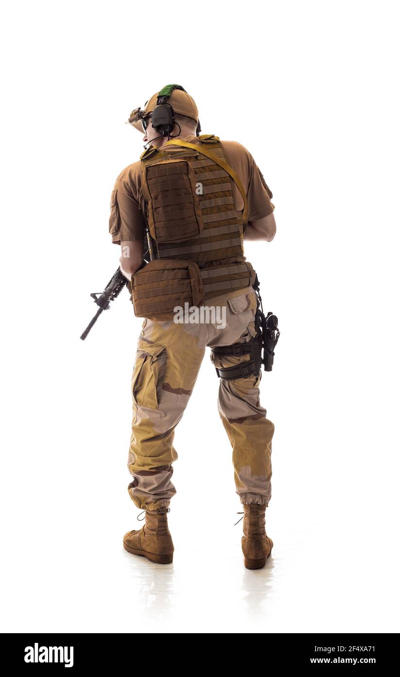 man military outfit a mercenary soldier in modern times on a white ...