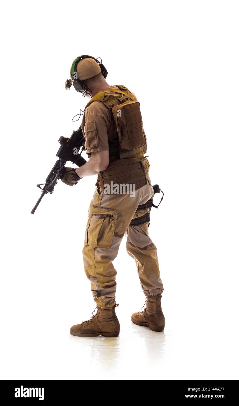 man military outfit a mercenary soldier in modern times on a white ...