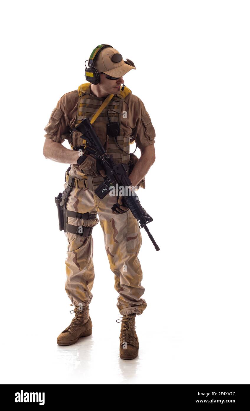 man military outfit a mercenary soldier in modern times on a white ...