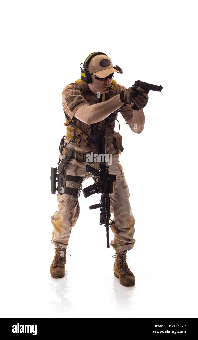man military outfit a mercenary soldier in modern times on a white ...