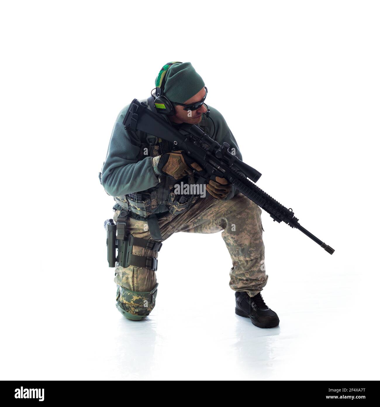 man military outfit a soldier in modern times on a white background in ...