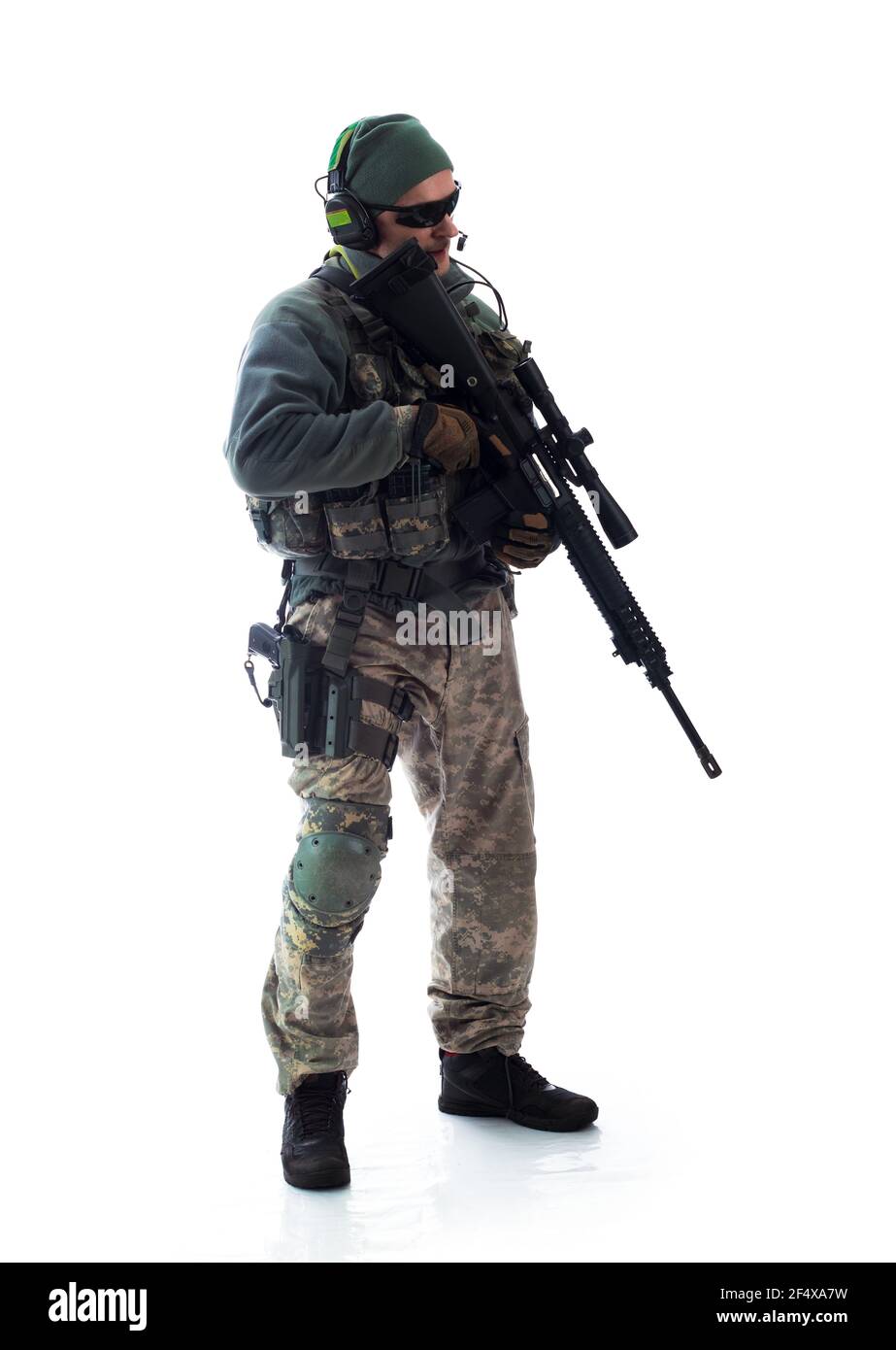 man military outfit a soldier in modern times on a white background in ...