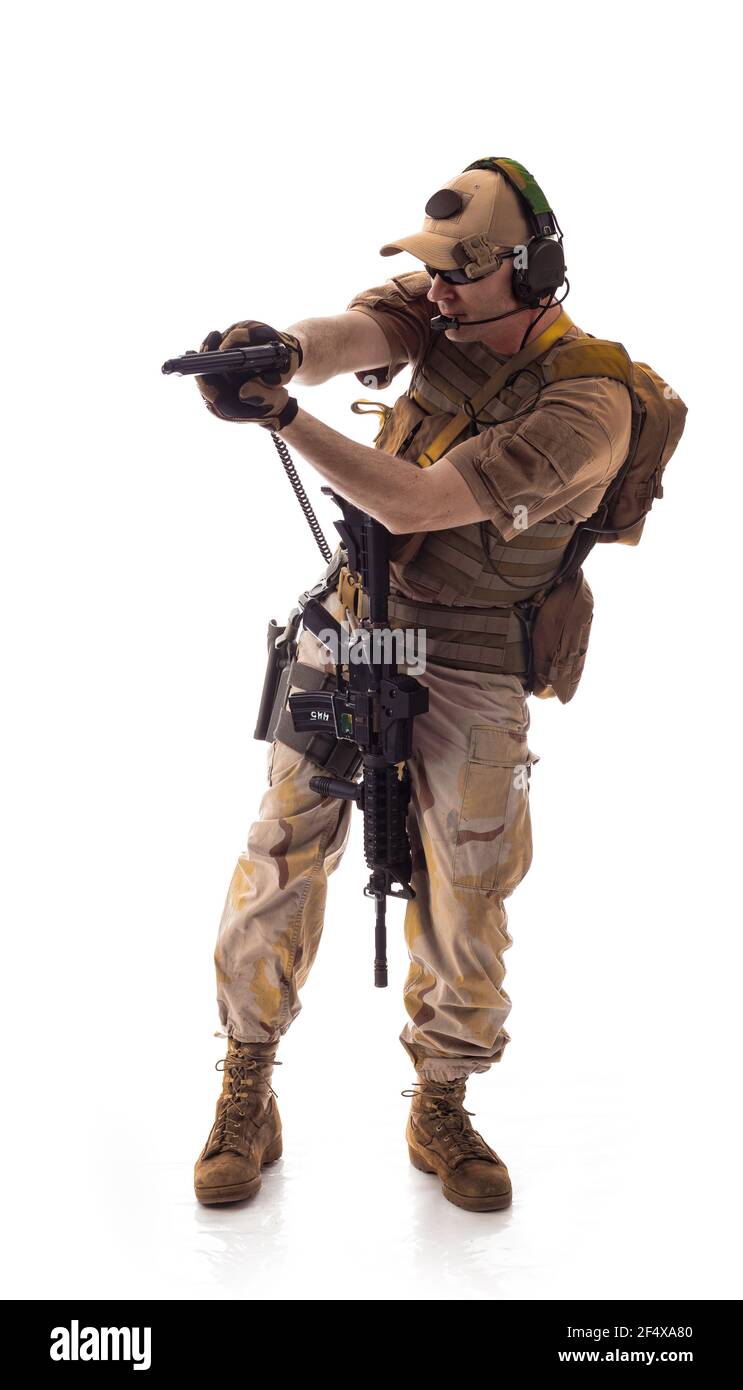 man military outfit a mercenary soldier in modern times on a white ...