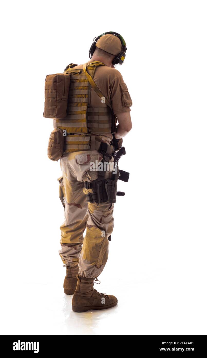 man military outfit a mercenary soldier in modern times on a white ...